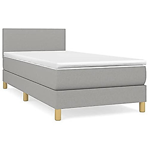 vidaXL Bed Frame, Box Spring Bed Single Platform Bed with Mattress, Bed Frame Mattress Foundation with Headboard for Bedroom, Light Gray Twin Fabric
