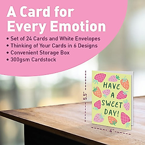 S&O Fun Thinking of You Cards with Envelopes - Colorful Thinking of You Card Pack of 24 Box - Blank Inside Encouragement Cards with Envelopes - Bulk Boxed Greeting Cards Assorted Designs