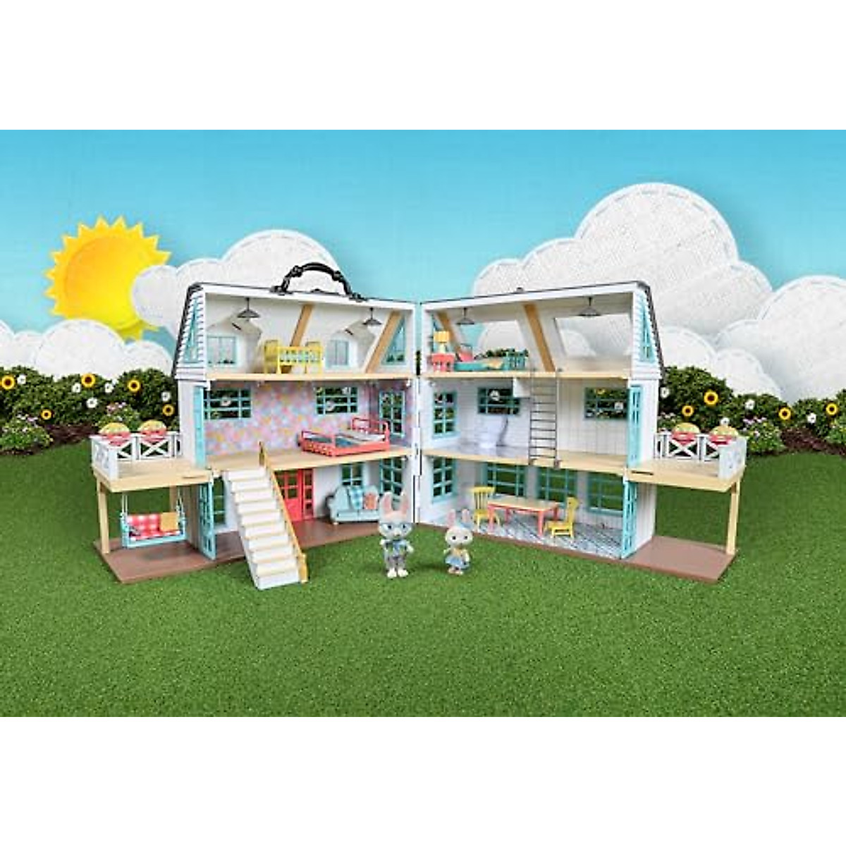 Sunny Days Entertainment Honey Bee Acres Buzzby Farmhouse – 49 Furniture Accessories with 2 Exclusive Figures | 15 Inch Dollhouse Playset | Pretend Play Toys for Kids