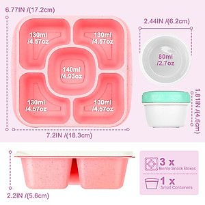 FANCILLA Bento Snack Containers for Kids Adults, 3 Pack Reusable Lunchable Bento Snack Boxes with 5 Compartments & 1 Leakproof Sauce Containers, Wheat Straw, BPA-Free, Stackable (Classic Vintage)