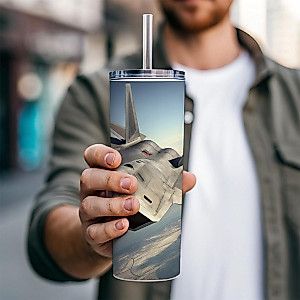 F-22 Raptor US Air Force Air Superiority Fighter Plane Skinny Tumbler 20oz with Straw Insulated Water Bottle Gift