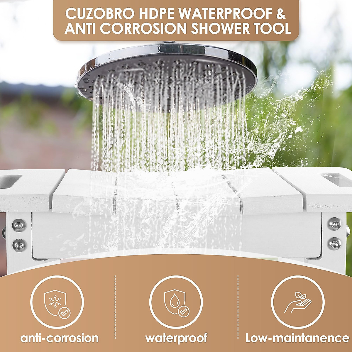 Cuzobro Shower Benches for Inside Shower to Sit On HDPE Shower Seat for Adults Waterproof Shower Chair Bathroom Shower Stool White