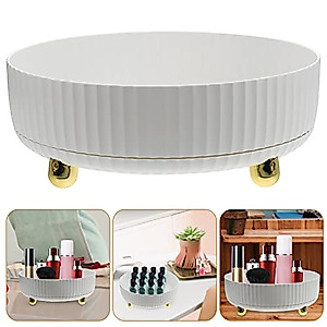 Swivel Storage Tray Small Makeup Jewelery Organzer Makeup Container Bread Cake Holder Counter Storage Organizer Trinket Storage Tray Round Gift Tray Pp Perfume White Desk To Rotate