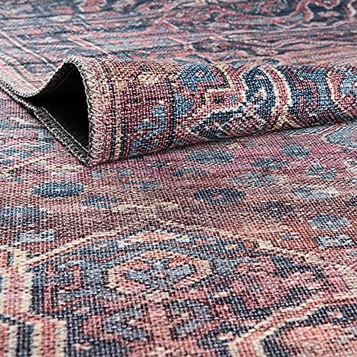 Rugs.com Maahru Collection Washable Rug Rust Red Low-Pile Rug Perfect for Living Rooms, Kitchens, Entryways, 3 ft 3 Square