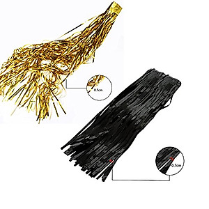 2PCS 3' X 8' Black and Gold Metallic Tinsel Foil Fringe Curtain Backdrop for 2023 New Years Eve, Halloween Party, Graduation Decoration