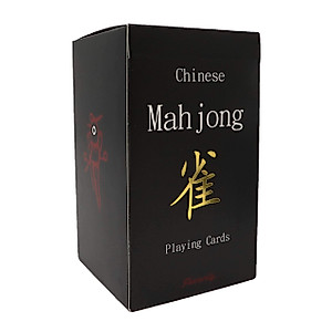 Funrarity Chinese Mahjong Cards Deluxe Set 144 Playing Cards with 2 Dice and Travel Bag (Mah Jong, Mahjongg, Mah-Jongg, Mah Jongg, Majiang) Plastic PVC Portable Durable Waterproof Black