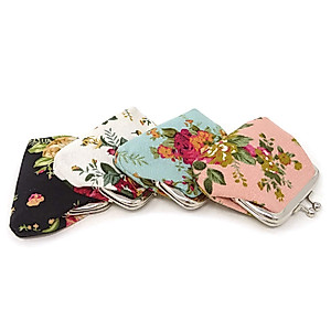 Honbay 4PCS Canvas Floral Rose Flower Coin Purse Kiss Lock Change Purse Vintage Trinkets Pouch Small Women Wallet Clutch Purse