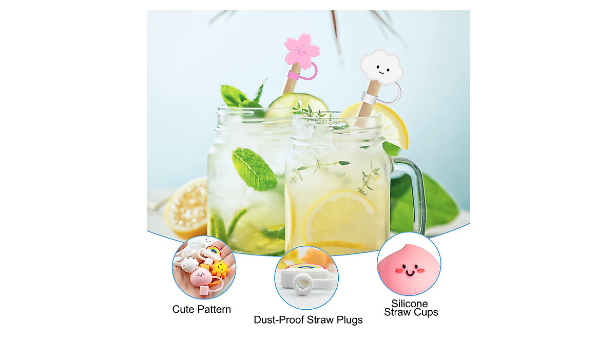 Cute Reusable Silicone Straw Covers 12 Pack for 6-8mm Straws