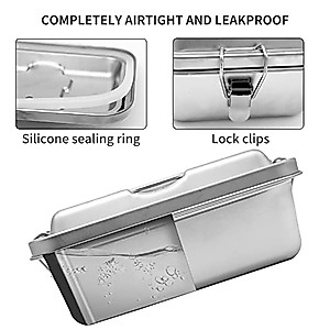 Double Layer Stainless Steel Bento Lunch Box - 1800ML Leak Proof Container with Safety Latch, Chopsticks and Spoon Included. Perfect for Adults and Easy to Clean! Dishwasher Safe Metal Bento Box.