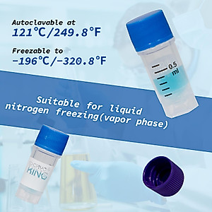 CryoKING 0.5ml Cryogenic Vials Sterile Vials with Blue Caps for Sample Collection and Storage (External Thread, Non-Barcoded), 1000 Pcs/Case