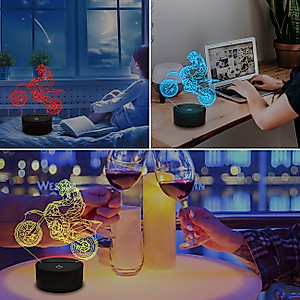 FULLOSUN Dirt Bike Gifts, Motocross 3D Night Light for Kids for Xmas Holiday Birthday Gifts for Kids Motorcycle Fan with Remote Control 16 Colors Changing + 4 Changing Mode + Dim Function