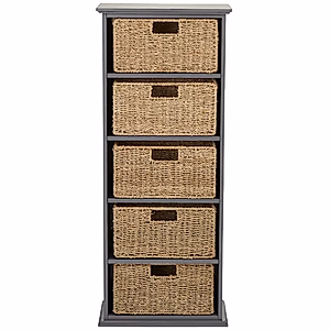 Contemporary Five-Tier Bookcase with Stylish Storage Baskets (Gray)