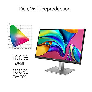 ASUS ProArt Display PA279CV 27” 4K HDR UHD (3840 x 2160) Monitor, IPS, 100% sRGB/Rec. 709, ΔE < 2, USB-C DisplayPort HDMI USB hub, Calman Verified, Compatible With Laptop & Mac Monitor,BLACK