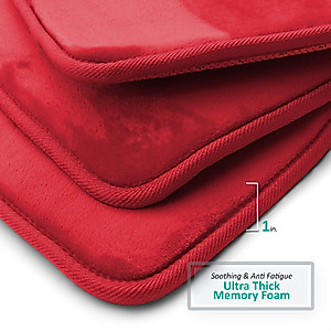 Clara Clark Memory Foam Bath Mat Set Non Slip Absorbent Velvet - Fast Drying Bath Mats Bathroom Rug and Contour Rug Set 3 Piece - 20 x 32-17 x 24-19 x 24, Red