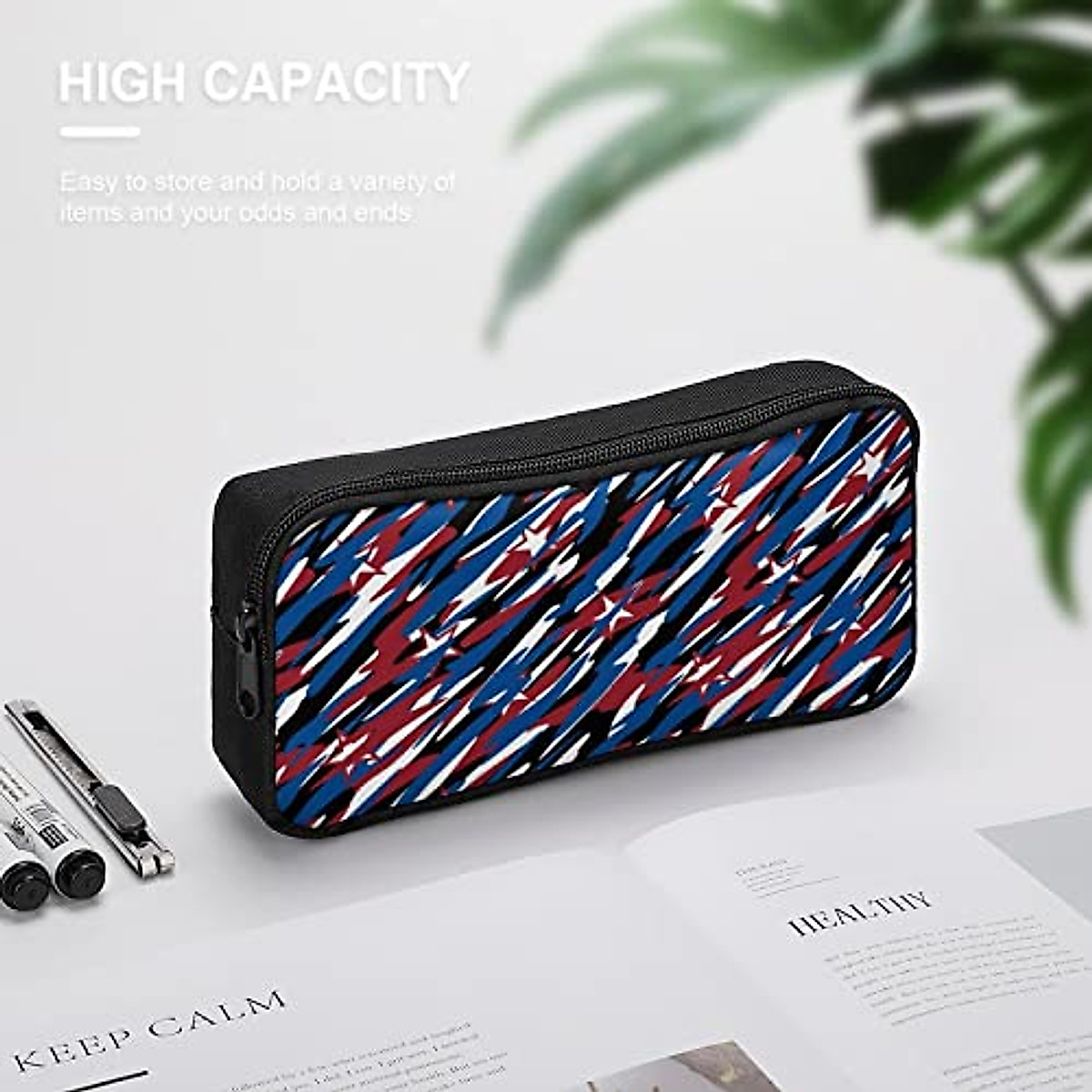 USA Patriotic Camouflage Pencil Case Makeup Bag Big Capacity Pouch Organizer for Office College