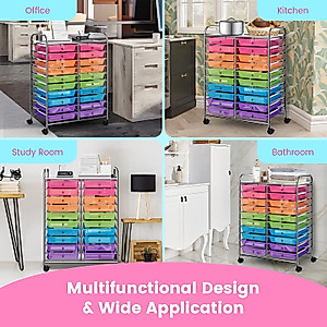 COSTWAY 20-Drawer Rolling Storage Cart, Utility Storage Organizer Cart for Tools, Scrapbook, Paper, Craft, Multipurpose Storage Trolley on Wheels for Home Office School (Rainbow)