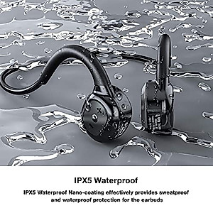 Wireless Bone Conduction Headphones Bluetooth 5.0 Open Ear Sports Headset with Mic Sweatproof for Running, Bicycling, Hiking (Black)