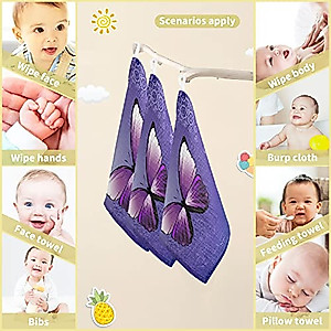 Wudan Butterfly Royal Purple Fingertip Towel 5pcs Hand Bath Towel Absorbent Soft Cotton Cloth for Newborn Drooling Feeding Nursery Kitchen Deco