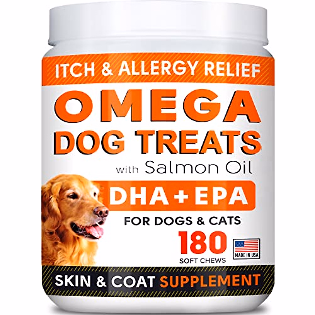 Fish Oil Omega 3 Treats for Dogs - Allergy and Itch Relief - Skin and Coat Supplement - Joint Health - Wild Alaskan Salmon Oil - Shedding, Itchy Skin Relief - Omega 3 6 9 - EPA & DHA - 180 Treats