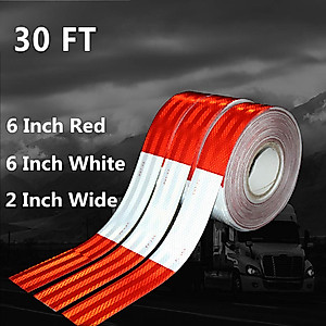 2 inch x 30 Feet Reflective Safety Tape DOT-C2 Waterproof Red and White Adhesive conspicuity tape for trailer, outdoor, cars, trucks