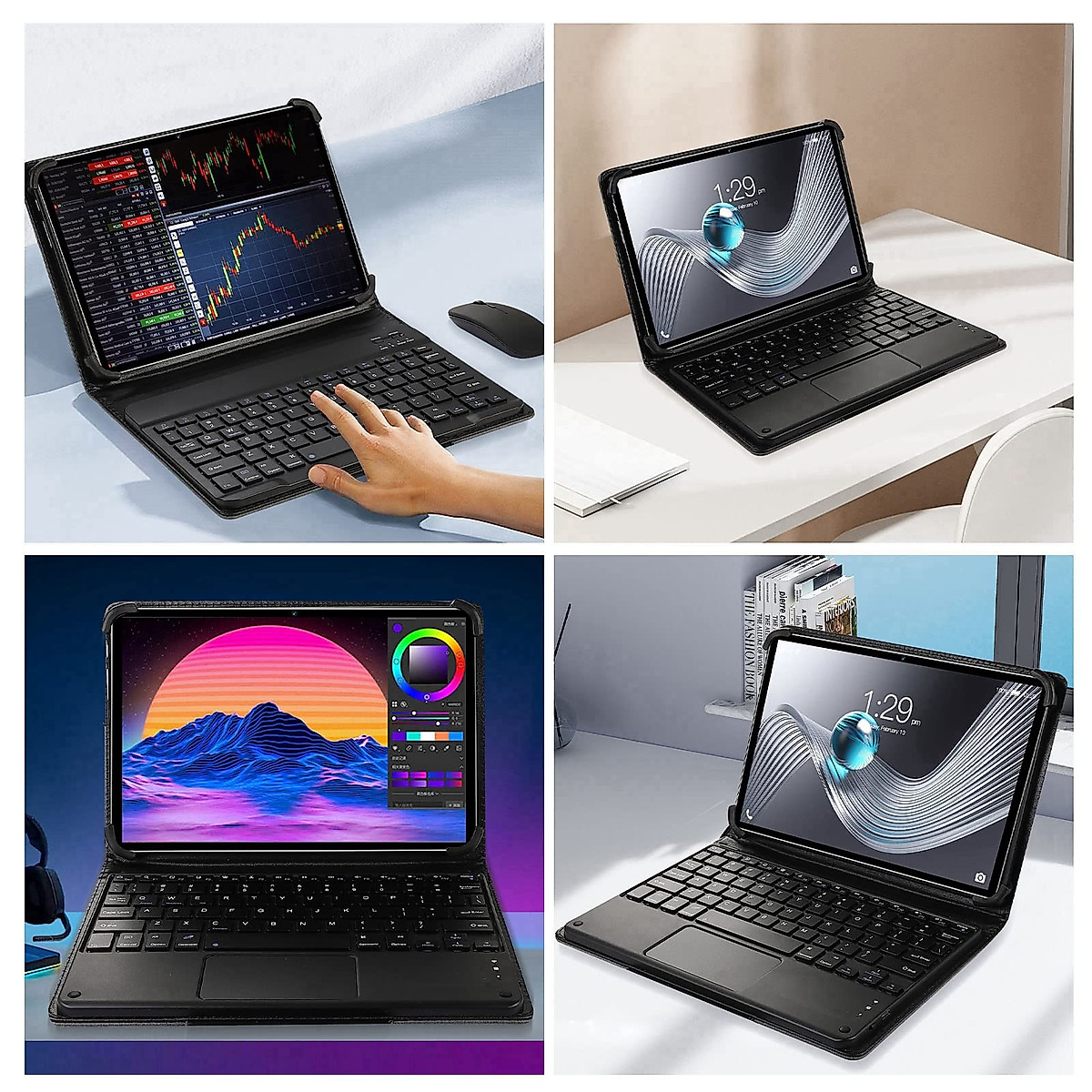 ciciglow 10.1 Inch FHD Tablet, 6GB RAM, 128GB ROM, Octa Core, Dual Camera, 5G WiFi, 4G LTE, Office Tablet with Keyboard and Case (US Plug)