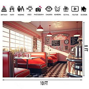 TOAOFY 10x8ft Back to 50s Backdrop 50s Party Decorations Background Party Decoration Banner Portrait Shoot Props Studio Supplies TAY1428