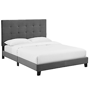 Modway Melanie Performance Velvet Upholstered Tufted Full Platform Bed in Gray