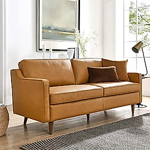 Modway Impart Upholstered Genuine Leather Sofa in Tan