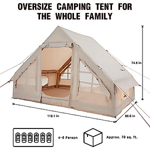 Moon Lence Glamping Winter Inflatable Camping Tent for 4-6 Person, All-Season Waterproof/Windproof Self-Supporting Air Tents, Easy Setup Cabin Camping Tent with 4 Mesh Windows & 2 Doors