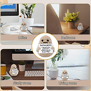 utosday Funny Positive Potato, 3 inch Cute Crochet Positive Potato Doll with Positive Card, Soft Wool Knitting Emotional Support Positive Life Potato Toy for Birthday Gifts Room Decor White Beige