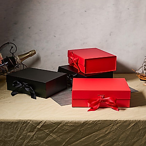 10.5" Large Gift Box with Magnetic Lid and Ribbon for Christmas,Valentine's day,Birthdays, Bridal Gifts,Weddings,DIY and so on (Large, Red)