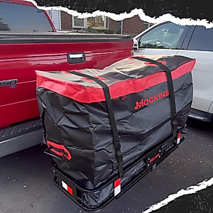 Mockins 15 Cu.Ft. Soft-Shell Trailer Hitch Cargo Carrier Bag w/ 4 Packing Cubes | 48"x18"x31" All-Weather & Waterproof Cargo Bag for Hitch Carrier | Durable Vinyl Truck Bed Bag w/Buckle Straps & Lock