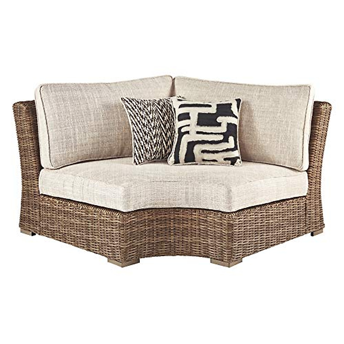 Signature Design by Ashley Beachcroft Farmhouse Outdoor Patio Wicker Curved Corner Chair, Beige
