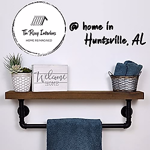 Industrial Towel Holder & Shelf, 30" x 6" Rustic Farmhouse Pipe Shelving, Perfect for Bathrooms, Vintage Black Iron Pipe