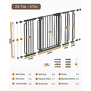Mom's Choice Awards Winner-Cumbor 29.7-57" Baby Gate for Stairs, Extra Wide Dog Gate for Doorways, Pressure Mounted Walk Through Safety Child Gate for Kids Toddler, Tall Pet Puppy Fence Gate, Black