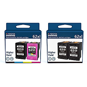 Ankink Higher Yield HP 62XL Ink Cartridge Replacement for 62 HP62XL hp62 XL Envy 5540 5640 5660 7640 7644 7645 OfficeJet 200 250 5740 5745 8040 Printer 3 Black 1 Color (Tricolor) Combo 4 Pack c2p07an