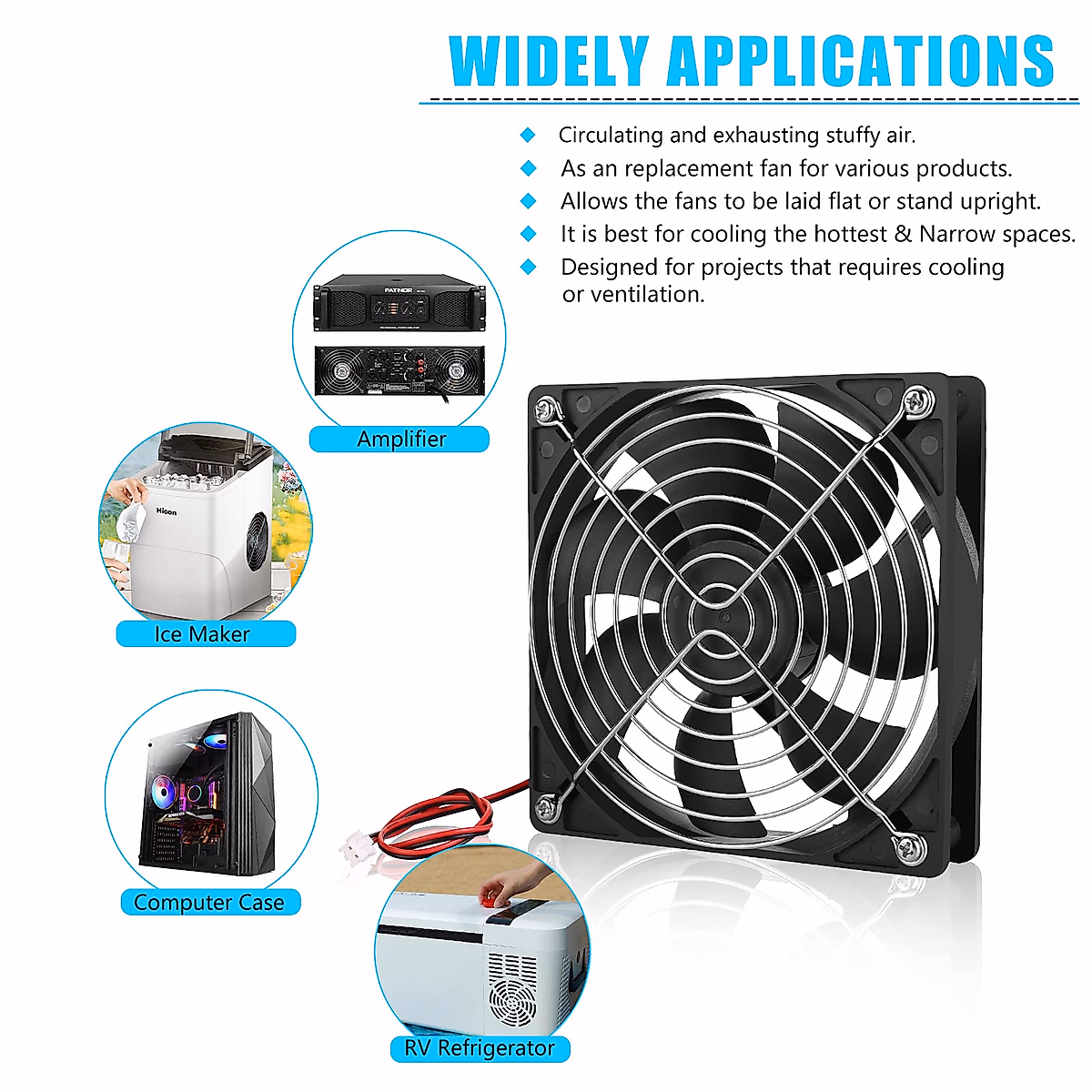 KEYFANCLUB 2-Pack 120mm Fan DC 12V Computer Fan 120mm x120mm x 25mm 2-Pin High Performance Cooling Fan