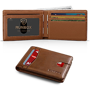 RUNBOX Wallet for Men,Mens Wallet,Slim Leather Bifold,RFID Blocking 8 Slots Gift Box