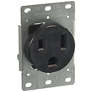 Leviton 5374-S00 50 Amp, 250 Volt, Flush Mounting Receptacle, Straight Blade, Industrial Grade, Grounding, Black, 1-Pack