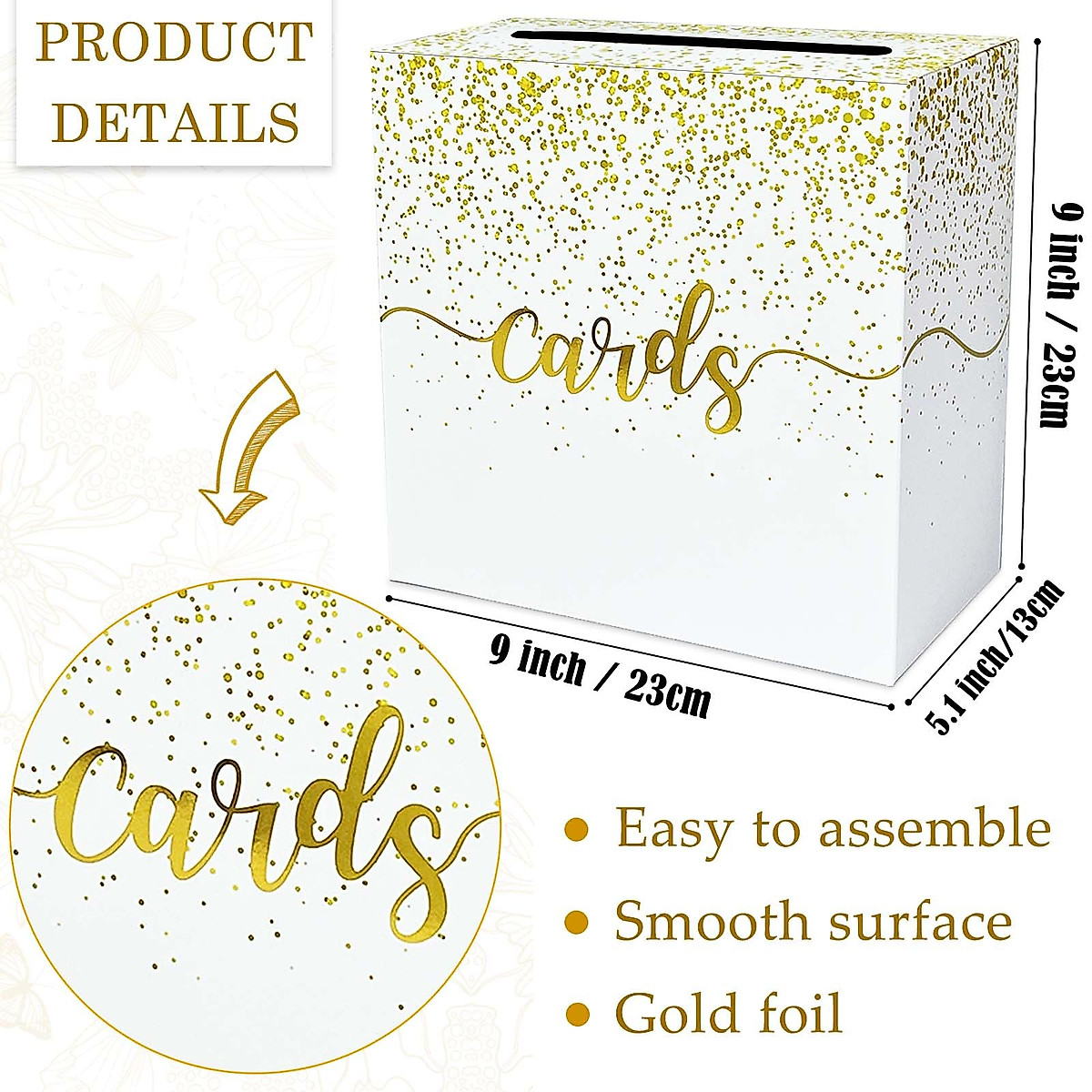FALIZIFU Gold Card Box for Party Gift Card Box Holder Envelope Box for Wedding Birthday Baby Shower Retirement Gold Foil Card Box