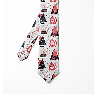 Ambesonne Necktie, Cats Preparing at Christmas, Dress Tie, 3.7", White and Coral