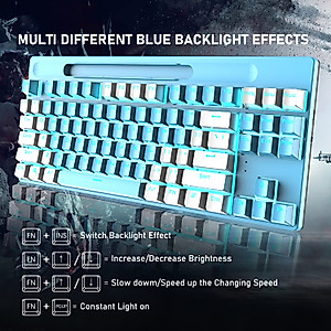 Bluetooth Mechanical Gaming Keyboard with Multi Backlit 87Key Anti-Ghosting Ergonomic Wired/Wireless 2.4Ghz USB Receiver Rechargeable 3300mAh Battery for PC Mac Gamer Typists (Blue White/Blue Switch)
