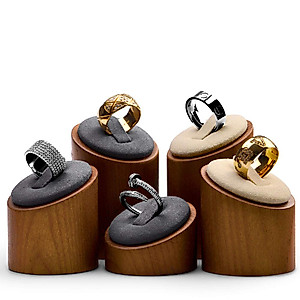 Oirlv Solid Wood 3 Pcs Ring Display Stand Showcase Jewelry Organizer Holder for Rings Trade Show Countertop Ring Bearer(Grey)