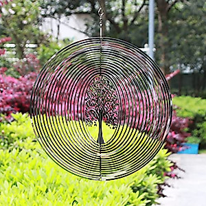 SPRING SONG Wind Spinner 3D Stainless Steel Indoor Outdoor 10" Mirrored Stainless Steel Tree of Life Decoration Crafts Ornaments Kinetic Yard Art, Hanging Wind Spinners Decor Gifts