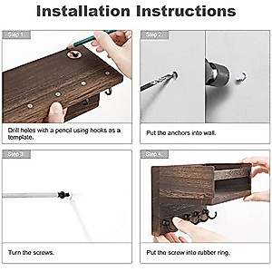 Dahey Key Holder for Wall Decorative, Key and Mail Holder with Floating Shelf Rustic Wooden Key Hanger with 5 Hooks for Entryway, Living Room, Bedroom, Bathroom, Office, Farmhouse Home Decor