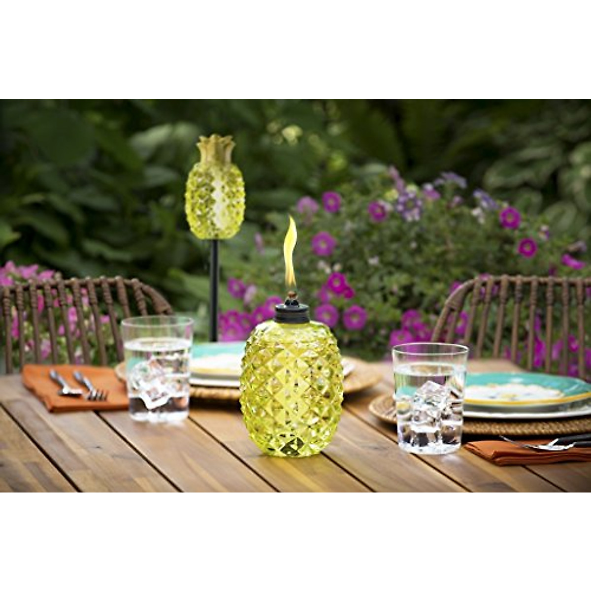 TIKI Green Brand Convertible Torch Glass Pineapple Outdoor Decorative Lighting for Lawn Patio Garden, 65 in, 1117095
