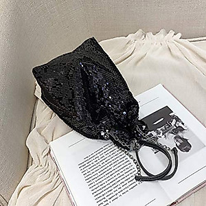 FENICAL Crossbody Bucket Bag Sequin Mermaid Handbag Flippy Tote Bag with Chain Strap for Women Lady Girl - Black