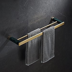 Bath Towel Bar Brass Brushed Gold Towel Rail Bar, Bathroom Towel Rack, Double-bar Nordic Bathroom Marble Towel Holder Towel Holder