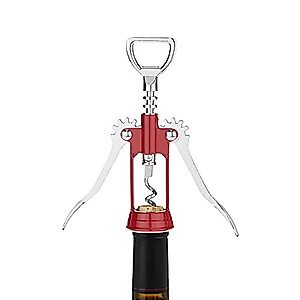 True Soar Winged Corkscrew Wine Opener - Self Centering Worm, Stainless Steel, Manual Wine Bottle Opener, Red