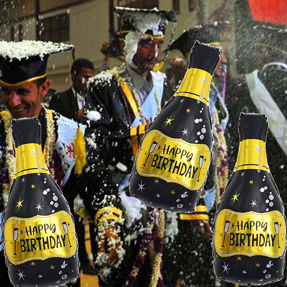 HADCKJA Champagne Bottle Balloons Black Gold Bottle Foil Mylar Balloons Birthday Party Decorations Birthday Party Balloons Wedding Anniversary Backdrop Party Decorations Supplies Favors Decor 3 Pcs